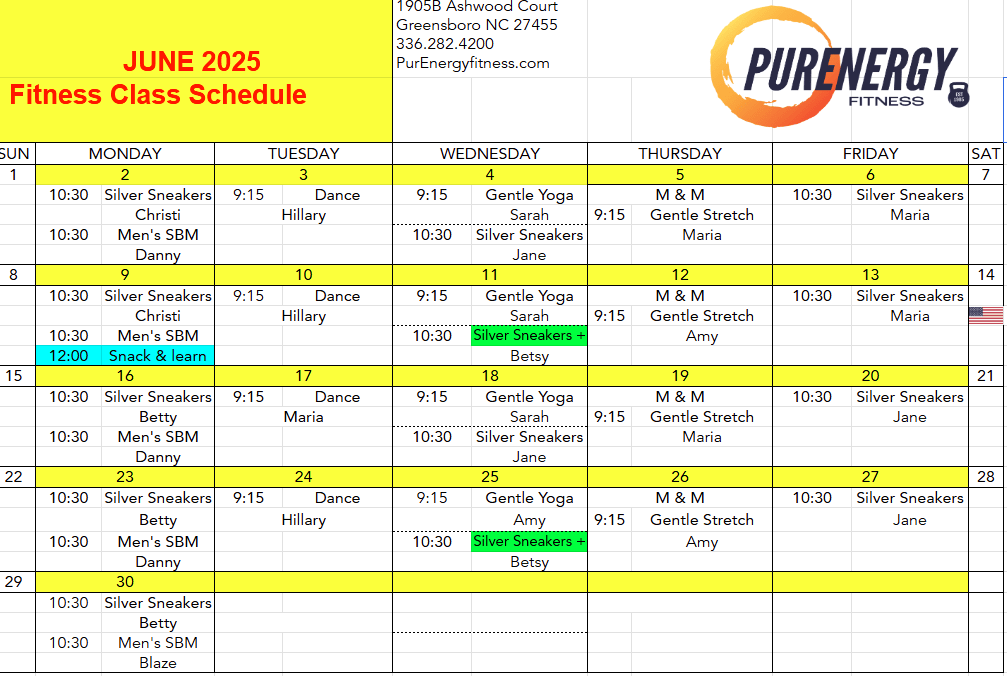 June Fitness Calendar - PurEnergy Fitness